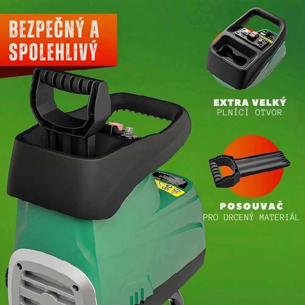 Zahradní štěpkovač/drtič DIOX+2x 60l pytel, 3100W černá/zelená Gardebruk