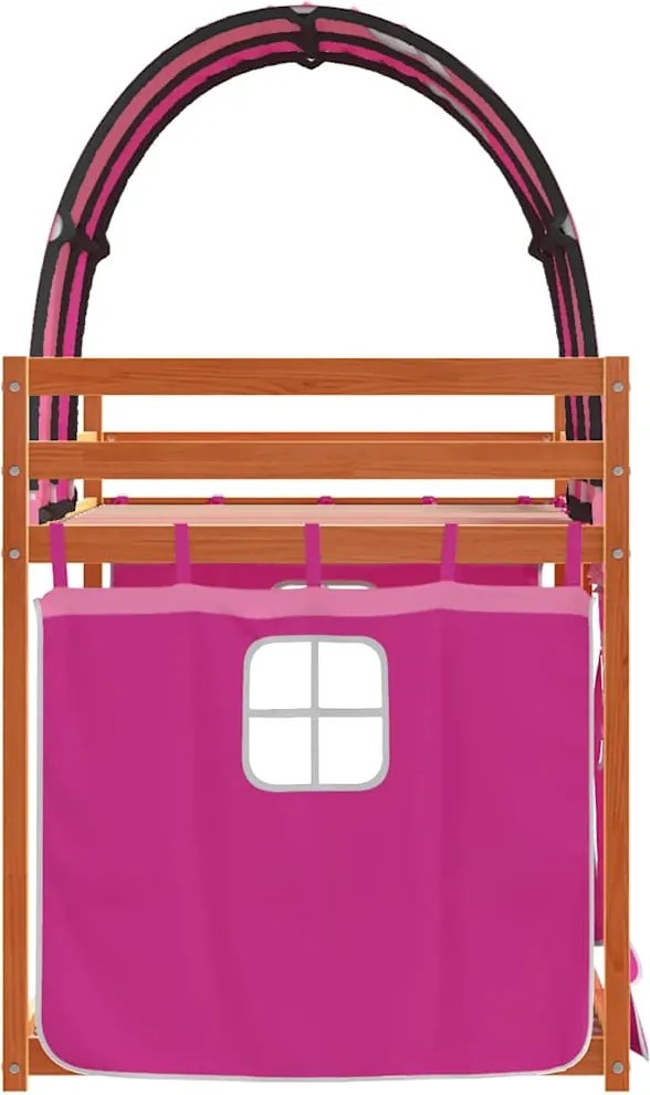 Dětská patrová postel se závěsy růžová 90 x 200 cm borovice 3284038