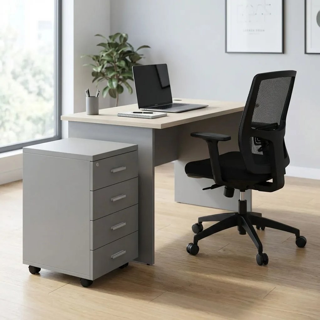Sestava kancelářského nábytku SimpleOffice 1, 120 cm, šedá / dub světlý