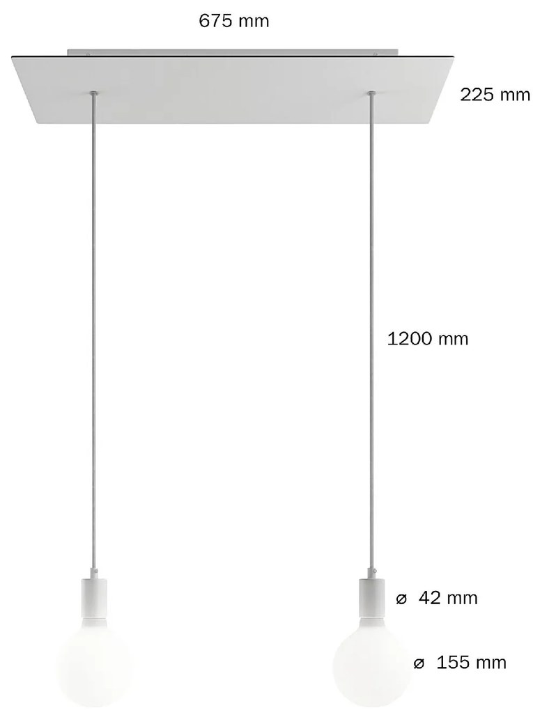 creative cables Závěsná lampa se 2 světly, s obdélníkovým XXL baldachýnem Rose-one, textilním kabelem a kovovými komponenty Barva: Matný bílý dibond