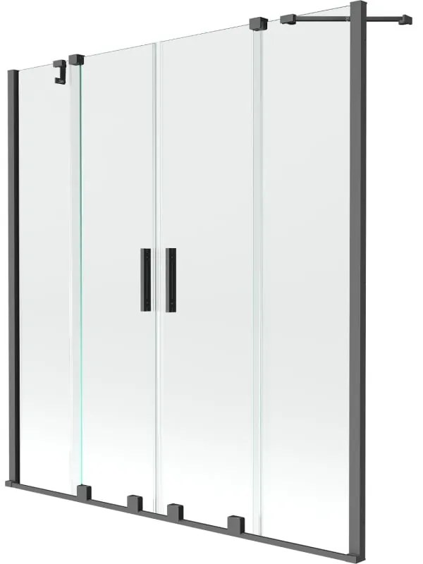 Mexen Velar Duo, posuvná 2-křídlová vanová zástěna 160x150 cm, 8mm čiré sklo, grafitová, 896-160-000-02-95