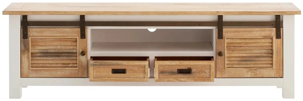 furniture-nabytek.cz - Masivní TV stolek Caprino z borovice a MDF, lakovaný, bílá/hnědá