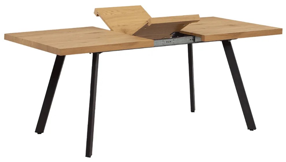 Jídelní stůl AKAIKO rozkládací 140-180x80 cm, MDF dezén dub, kov černý lak