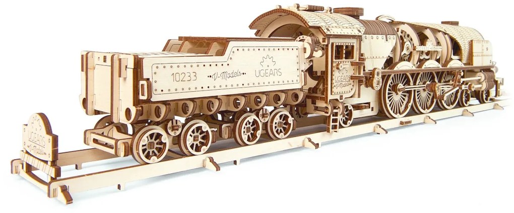 Ugears 3D dřevěné mechanické puzzle V-Express parní lokomotiva 4-6-2 s tendrem