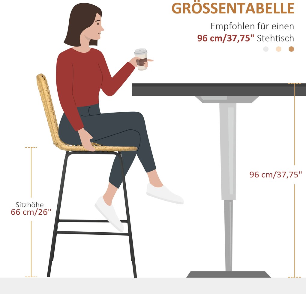 Barová židle HOMCOM, sada 2 kusů s opěradlem, barová židle v ratanovém vzhledu, kuchyňská židle v boho designu, robustní ocelové stoličky, žlutá | Ao…