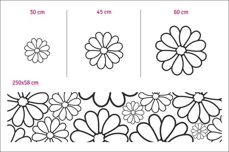 WALLVINIL Samolepky na zeď - Sedmikráskový set Barva: Černá, Velikost: Květ 30x30 cm