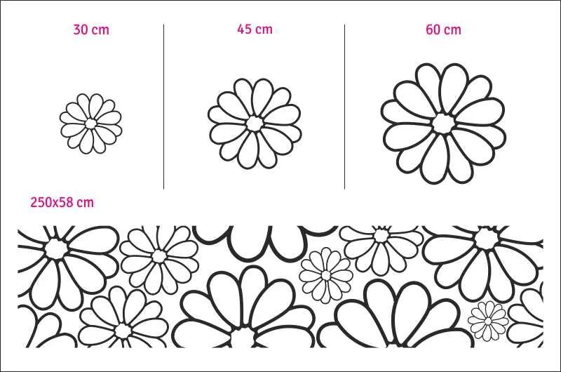 WALLVINIL Samolepky na zeď - Sedmikráskový set Barva: Černá, Velikost: Květ 45x45 cm