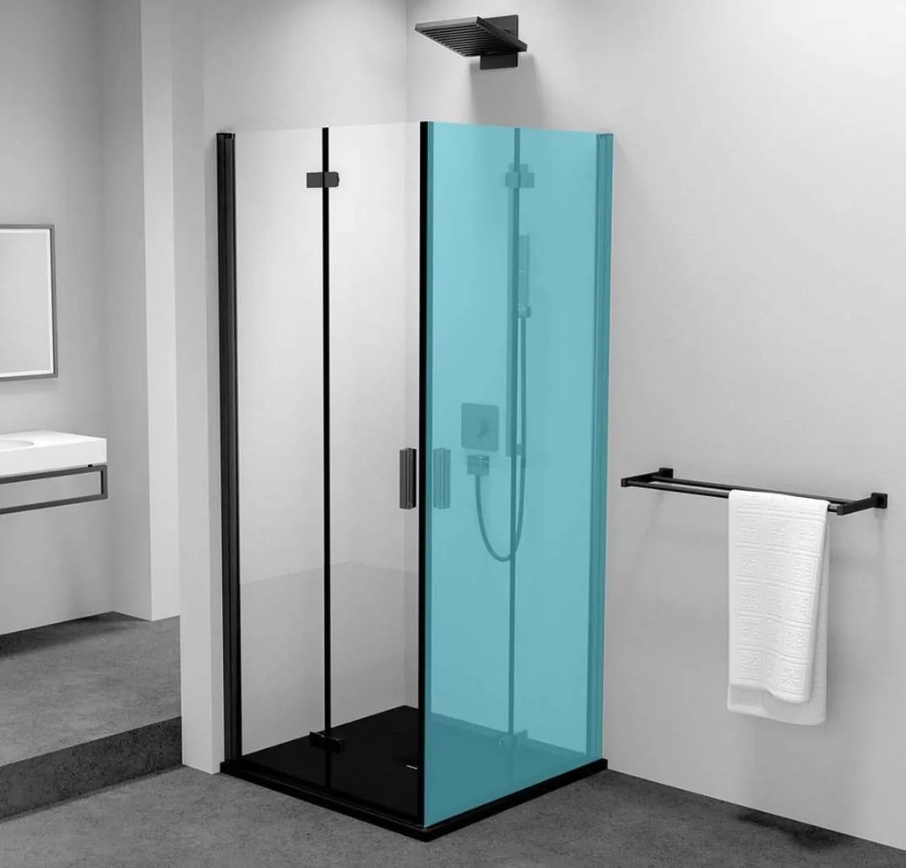 Polysan Zoom Black - Sprchové dveře skládací 80x200 cm, levé, Antidrop, čiré sklo/matná černá ZL4815BL