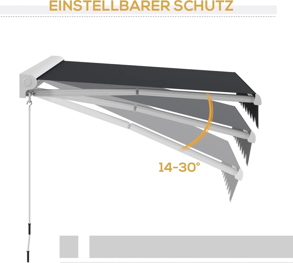 Markýza, elektricky/manuálně výsuvná, poloviční kazeta, dálkové ovládání, hliníkový rám, 2,5 x 2 m, šedá barva