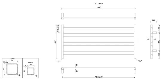Sapho - Koupelnový radiátor METRO 295W/230V 100x45 cm lesklý chrom