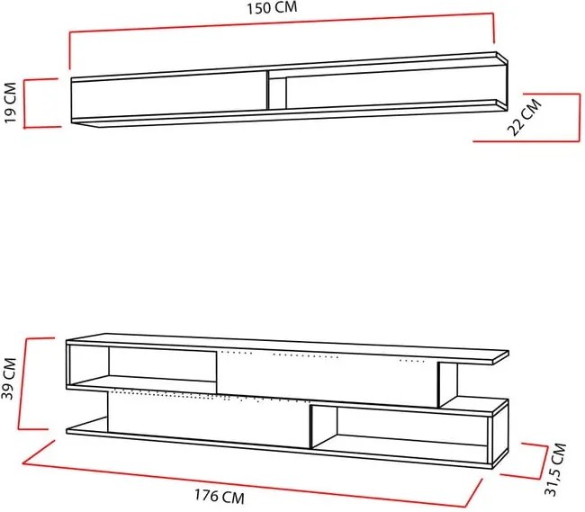 Set černo-bílé TV komody a nástěnné police Sims
