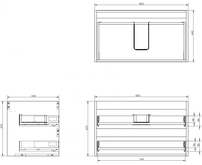 Mexen Box-A, závěsná skříňka 80 cm, 2 zásuvky, ořech, 91AX0-0800-470-2-86