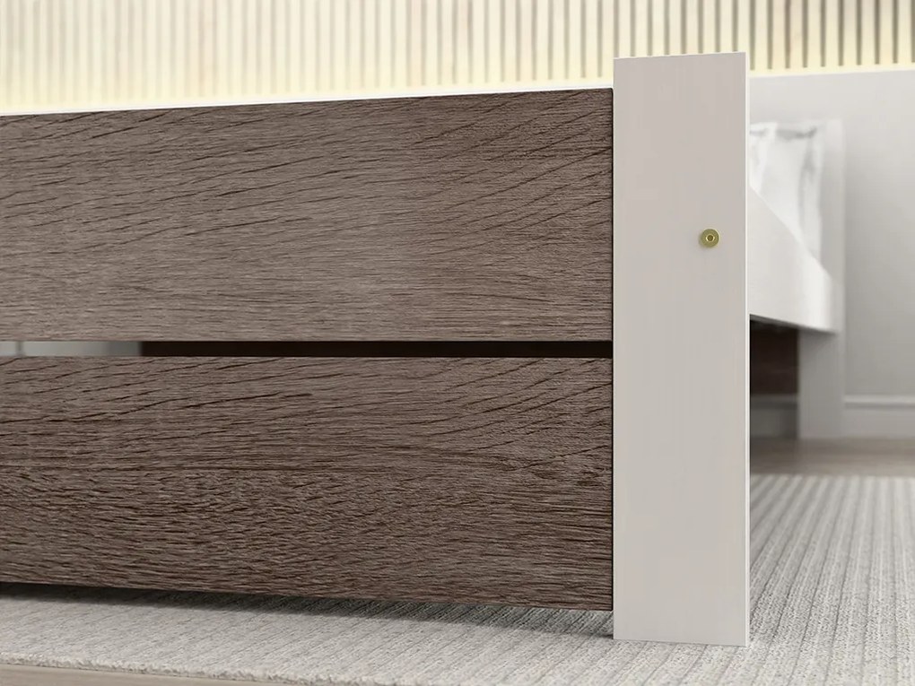 Postel IKAROS DOUBLE 120 x 200 cm, bílá/dub lanýž Matrace: Matrace Deluxe 10 cm, Rošt: S laťkovým roštem