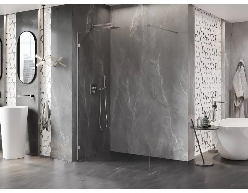 Mexen Lunar sprchová stěna levá 130 x 200 cm, 8mm čiré sklo, broušená ocel, 830-130-000-97-00-L