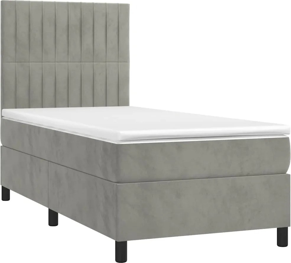 Box spring postel s matrací a LED světle šedá 90x190 cm samet 3136215