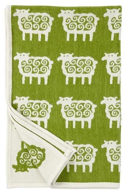 Bavlněná deka chenille Sheep green 140x90, Klippan Švédsko Zelená