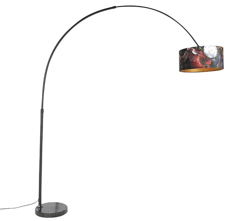 Oblouková lampa černý sametový odstín květinový design 50 cm - XXL