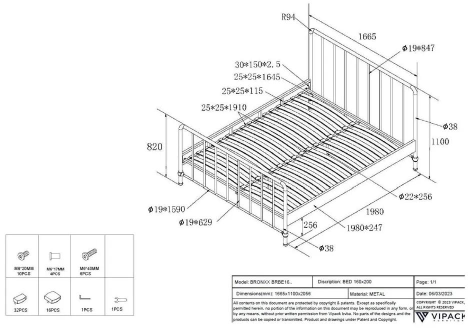 Zelená kovová jednolůžková postel s roštem 160x200 cm BRONXX – Vipack