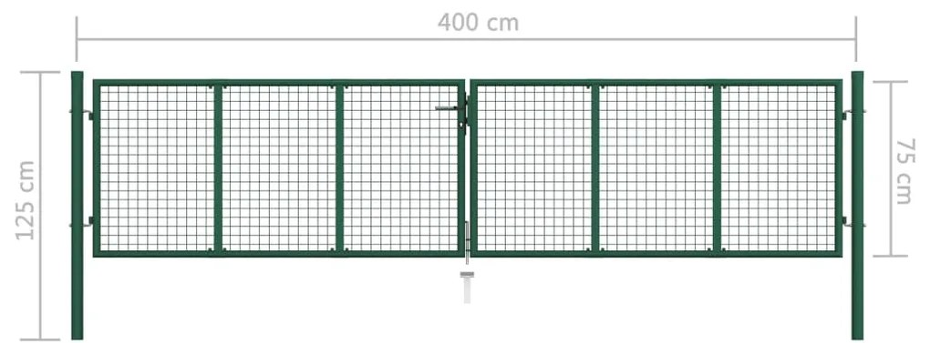 vidaXL Marketos Pletivá zahradní branka ocelová 400 x 75 cm zelená