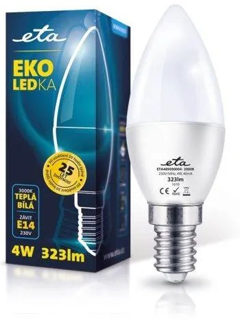 LED Žárovka ETA EKO, E14, 4W, 3000K, teplá bílá, tvar svíčka Eta ETA489090004