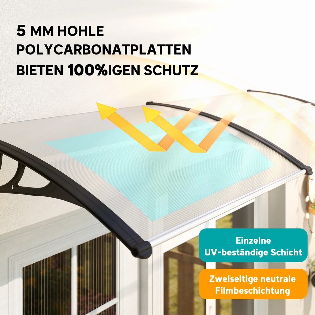 Stříška Outsunny na vchodové dveře 75x195x23 cm stříška z 5mm polykarbonátu, ochrana proti slunci a dešti pro venkovní použití, hliníková průhledná |…