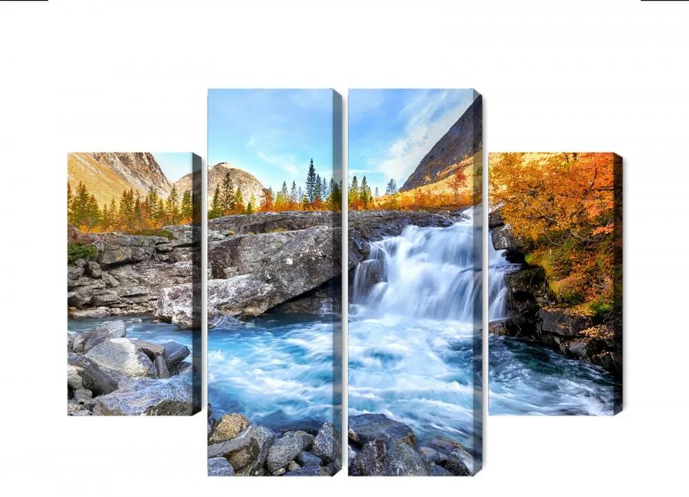 Vícedílný obraz Podzimní Krajina S Vodopádem Nedostatek Nedostatek Plátno Canvas 160x120