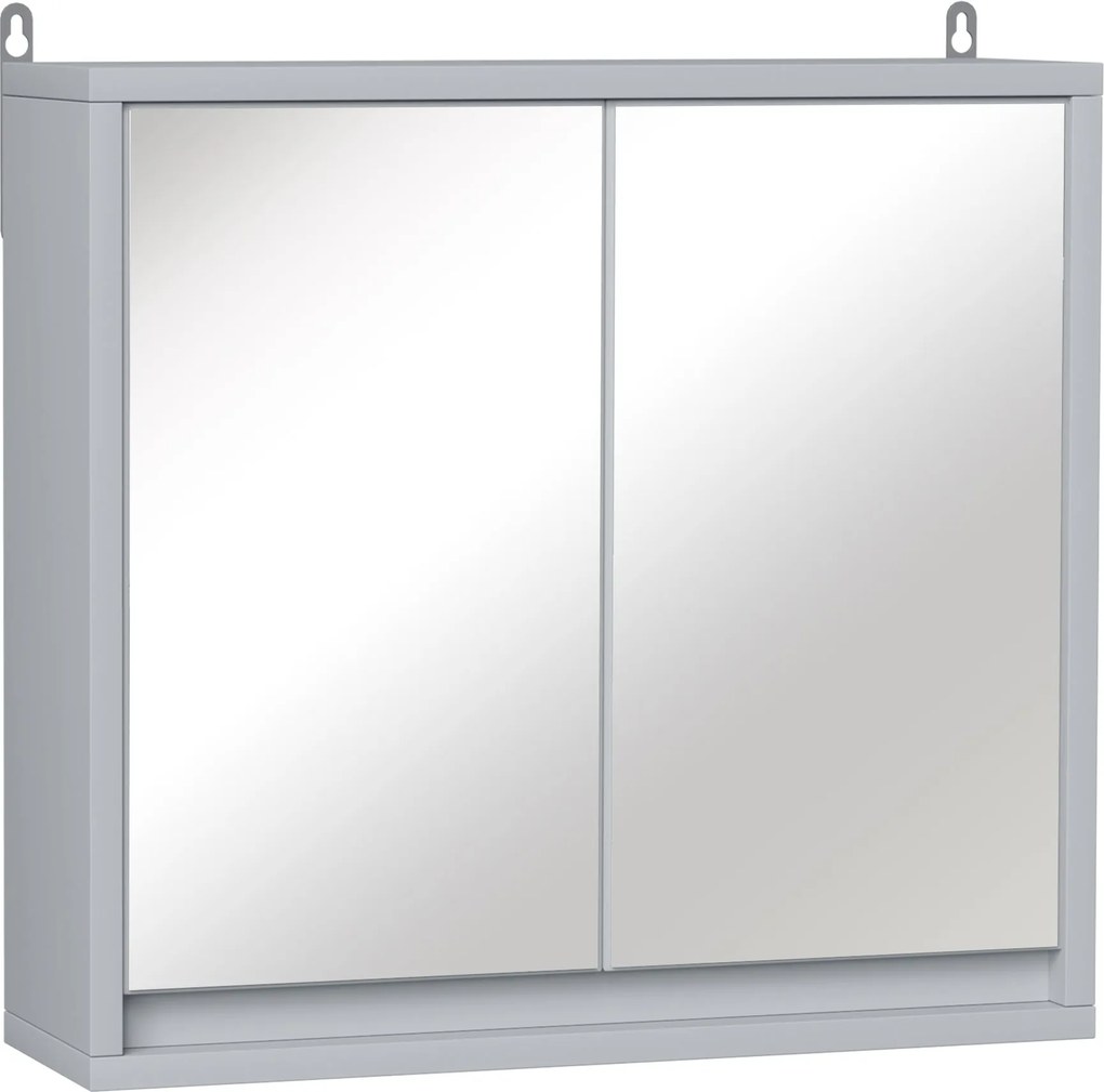 HOMCOM Koupelnová skříňka se zrcadlem, 2 dveře a nastavitelná polička, závěsný koupelnový nábytek pro moderní toaletu 48x14.5x45 cm Šedá | Aosom