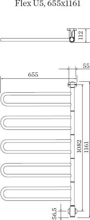 Elektrický sušák na ručníky – nerezový koupelnový žebřík - 5 otočných obloukových ramen (PAX FLEX U) Varianta el. žebříku: Leštěná nerez - šířka 455 …