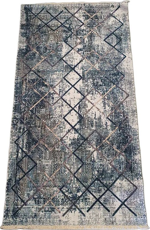HU Modrý moderní koberec Banco 1037-BEIGE-BLUE Rozměr: 60x110 cm