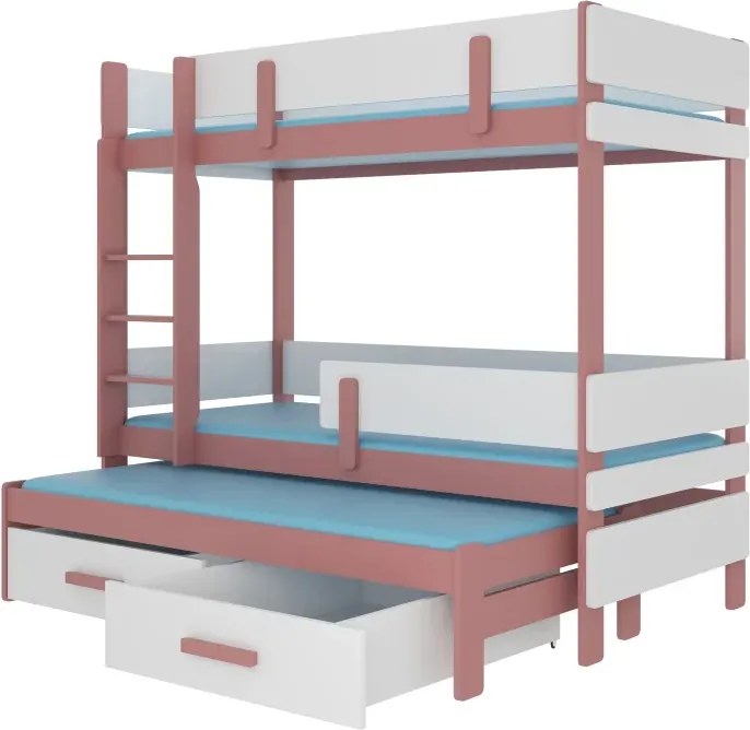 Třípatrová postel pro tři osoby ETAPO 180x80 růžová – bílá