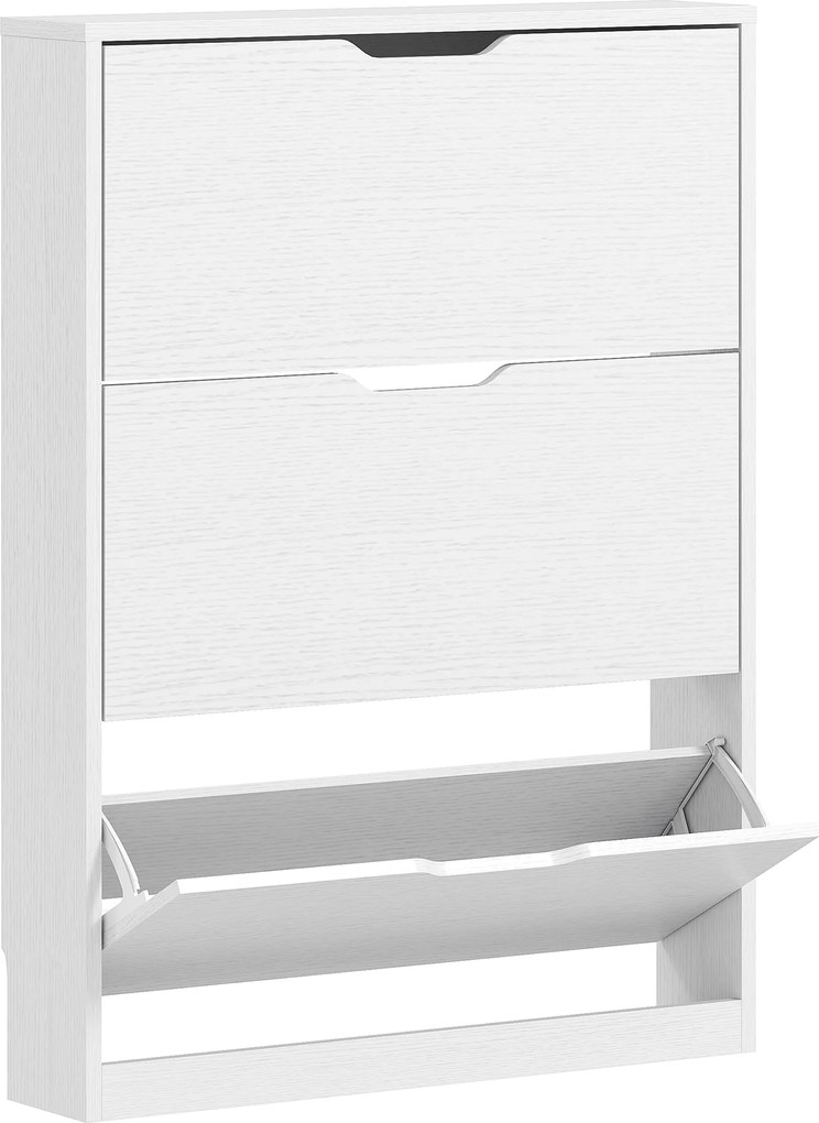 HOMCOM Skříň na boty se 3 dvířky, Botník, Skříň na obuv pro 9-12 párů bot 80 x 17 x 108 cm, Bílá