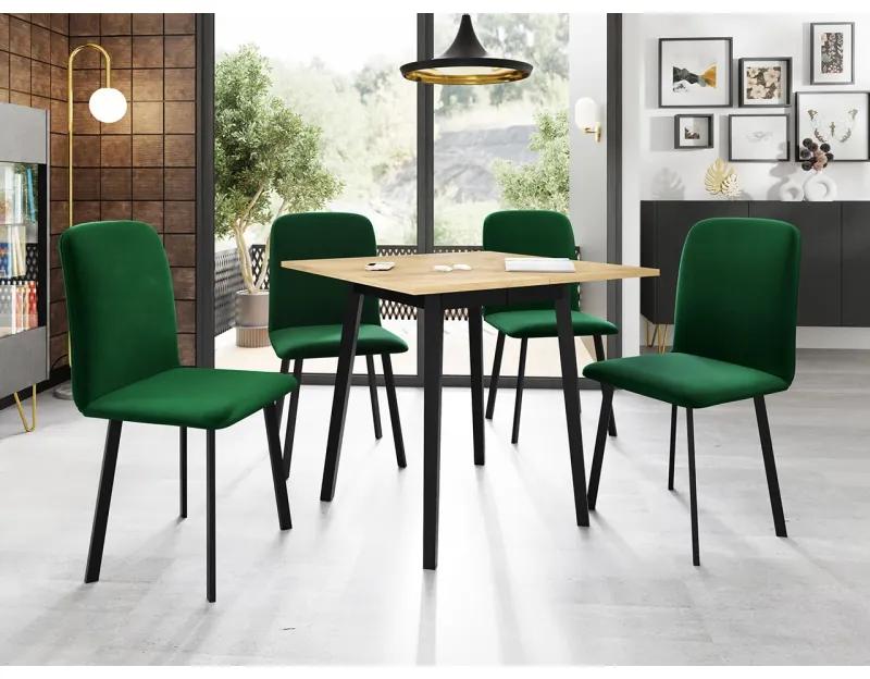 Rozkládací stůl Renkiz S 85/85 se 4 židlemi Lekoz, Barva dřeva: dub craft zlatý + černá, Potah: Amor Velvet 4321