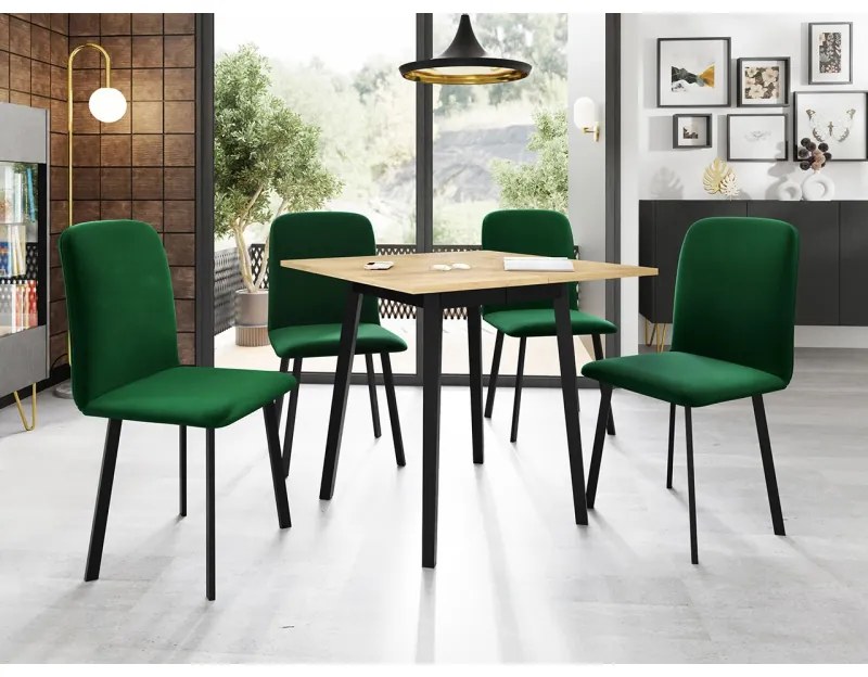 Rozkládací stůl Renkiz S 85/85 se 4 židlemi Lekoz, Barva dřeva: dub craft zlatý + černá, Potah: Amor Velvet 4322