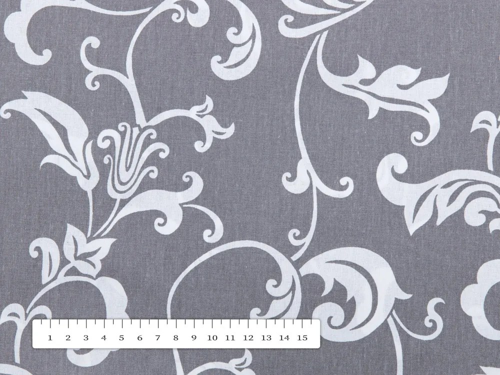 Biante Bavlněné ložní povlečení Sandra SA-183 Bílé květované ornamenty na šedém Prodloužené 140x220 a 70x90 cm