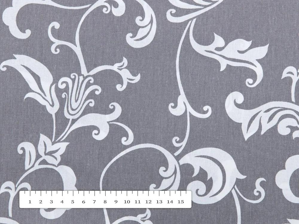 Biante Bavlněný běhoun na stůl Sandra SA-183 Bílé květované ornamenty na šedém 20x160 cm