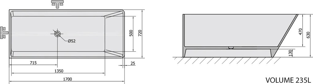 Polysan HERHIS volně stojící vana litý mramor 170x72x63cm bílá 10613