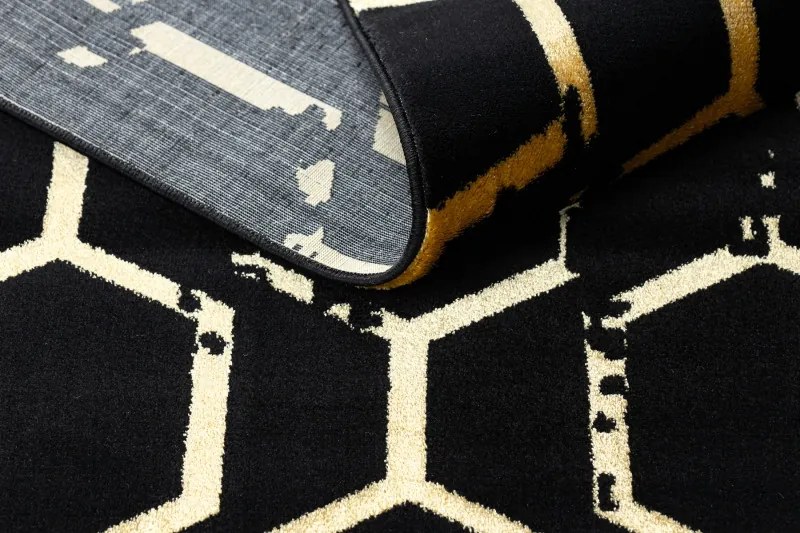 Dywany Łuszczów, Kusový koberec Gloss 407C 86 black/gold, 160x220, černá, chodba / předsíň