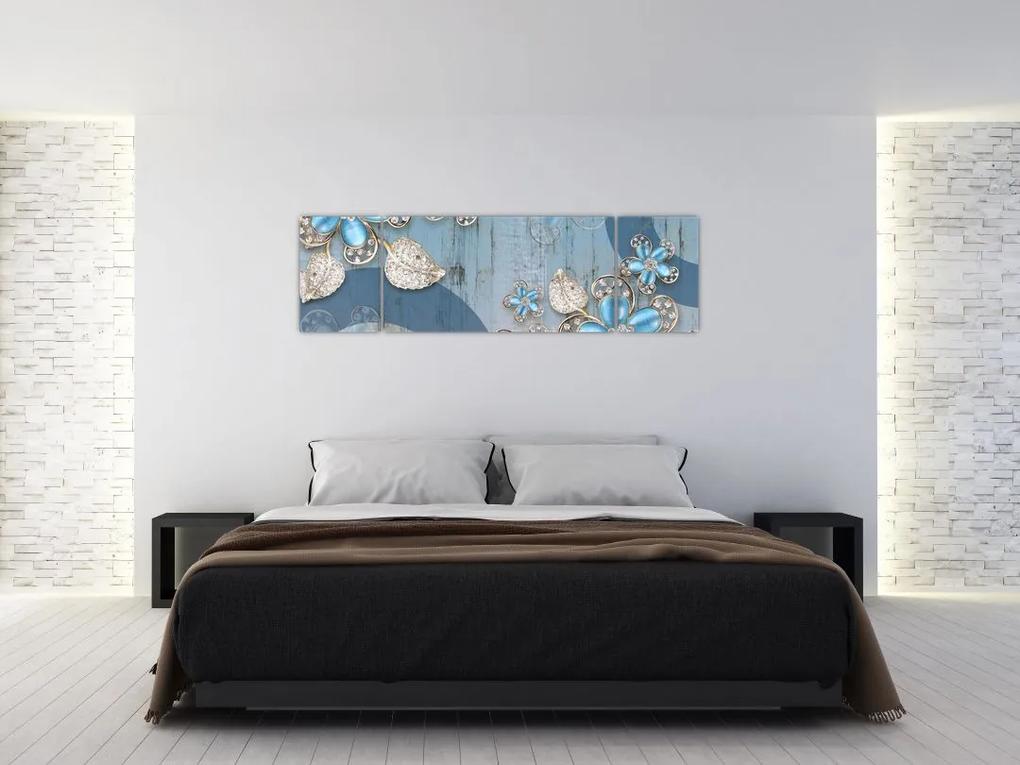 Obraz - Modré květy (170x50 cm)