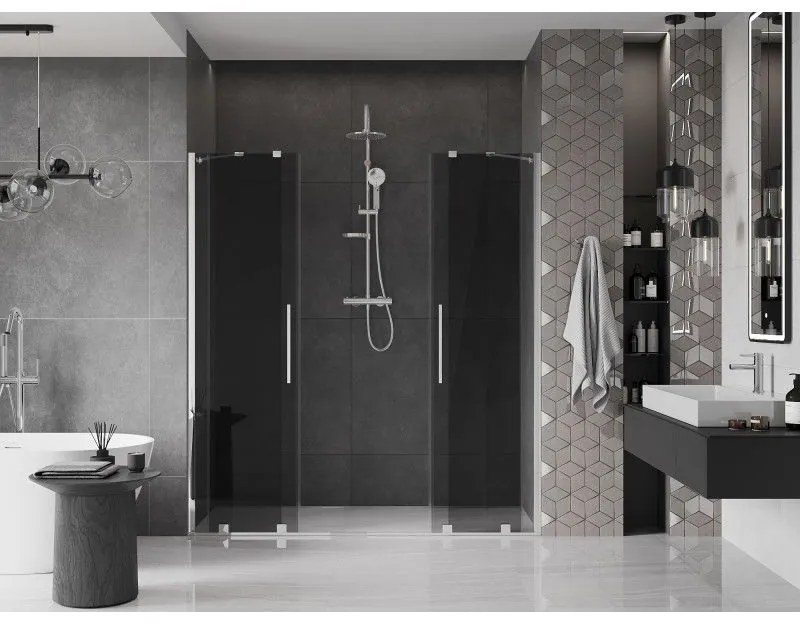 Mexen Velar Duo, posuvné sprchové dveře do otvoru 170 cm, 8mm šedé sklo, chromová, 871-170-000-42-01