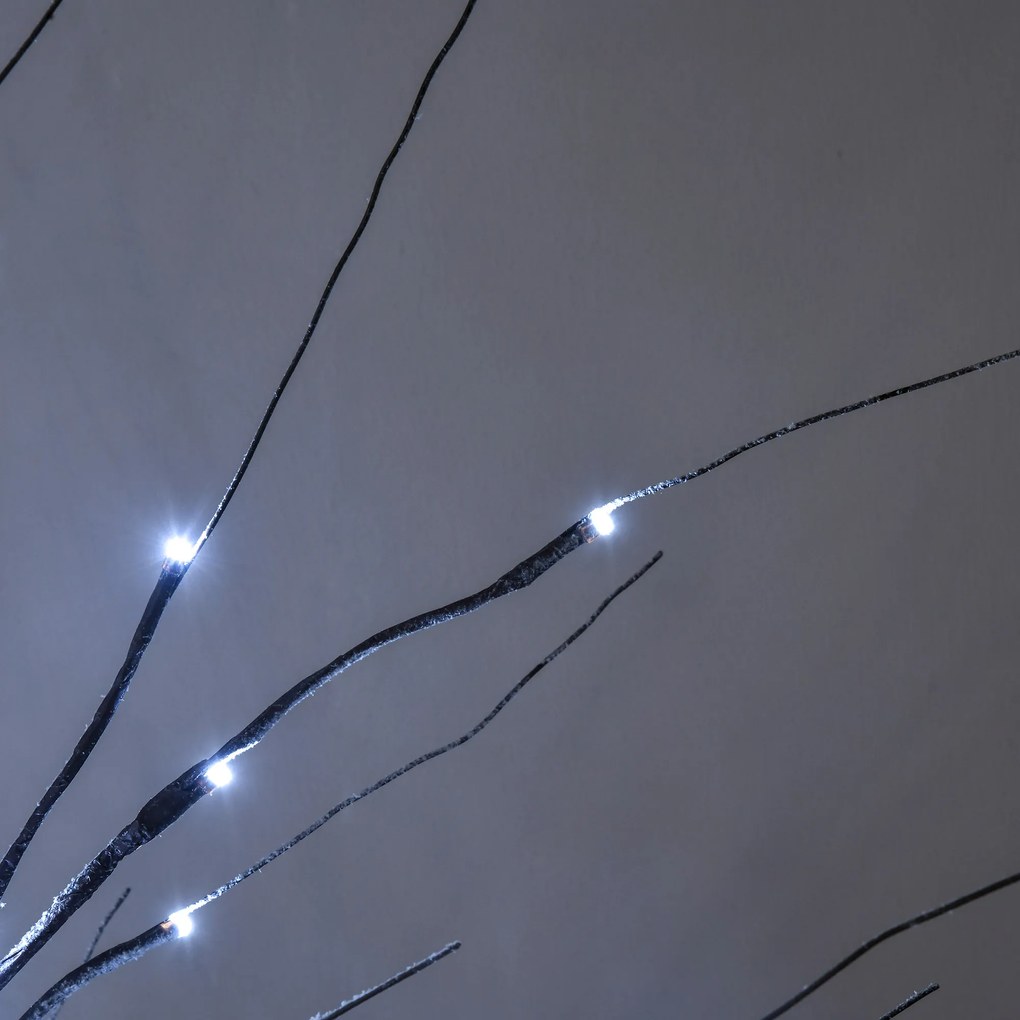 HOMCOM 150 cm umělý březový stromek s 96 LED světly a umělým sněhem pro vánoční výzdobu a oslavy, ideální na večírky, svatby