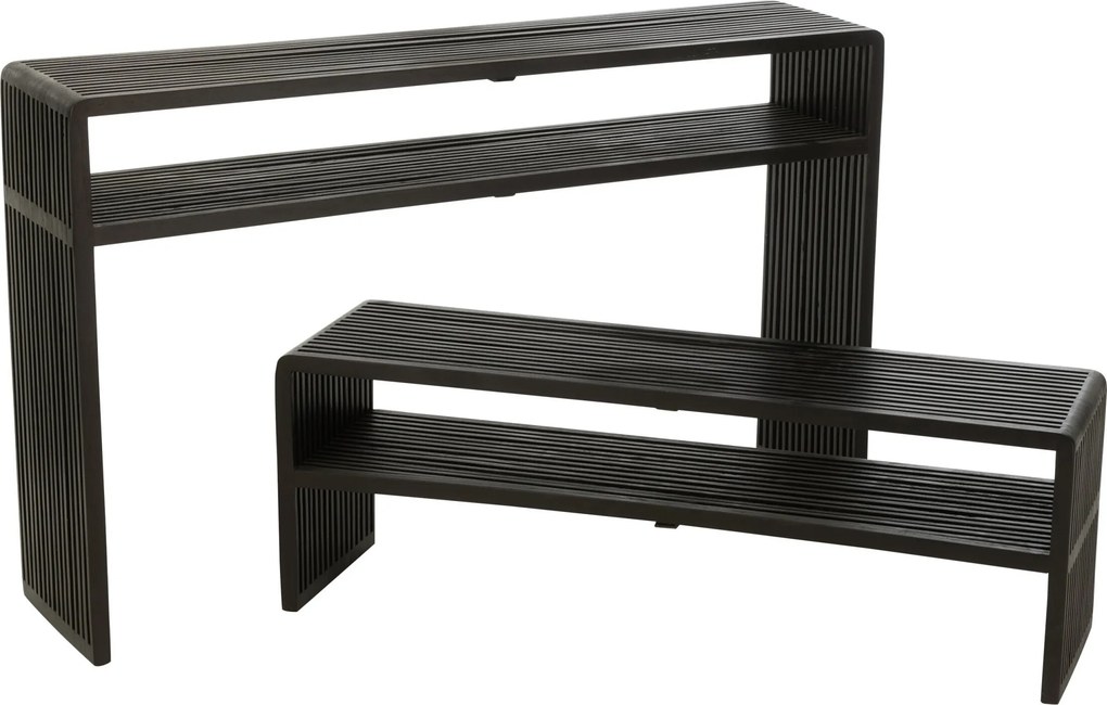 Sada 2 konzolových stolů Cubic s policí z teaku černá – 130*30*80 / 118*30*40 cm