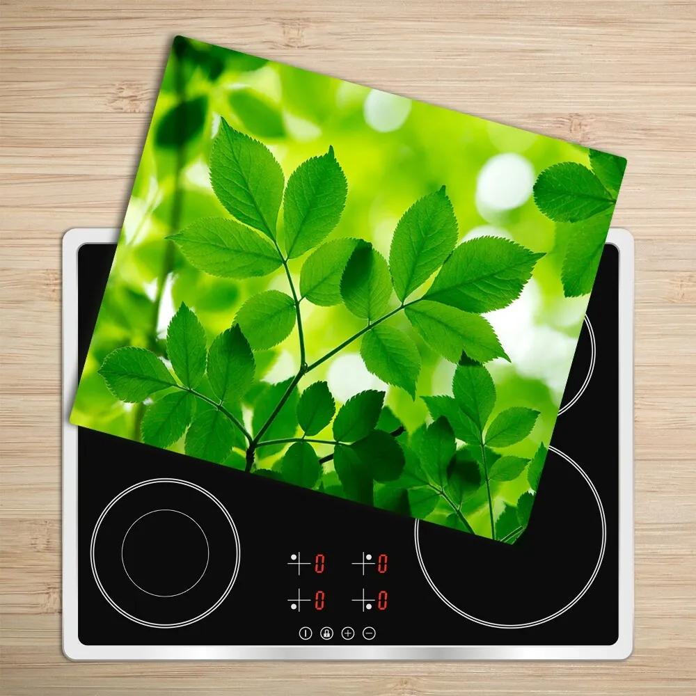 Skleněná krájecí deska Zelené listy 60x52 cm