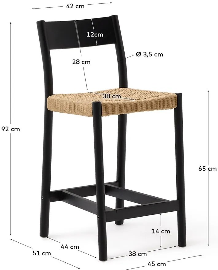 Černá/v přírodní barvě barová židle z dubového dřeva (výška sedáku 65 cm) Yalia – Kave Home