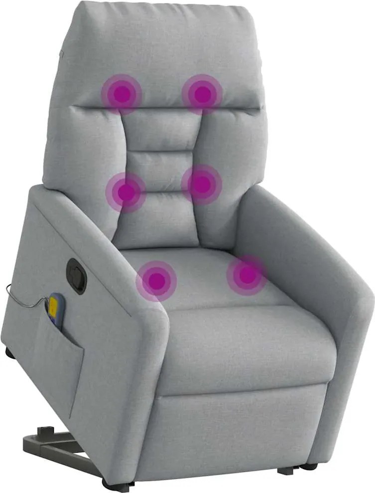 Zvedací masážní polohovací křeslo světle šedé textil 3303042