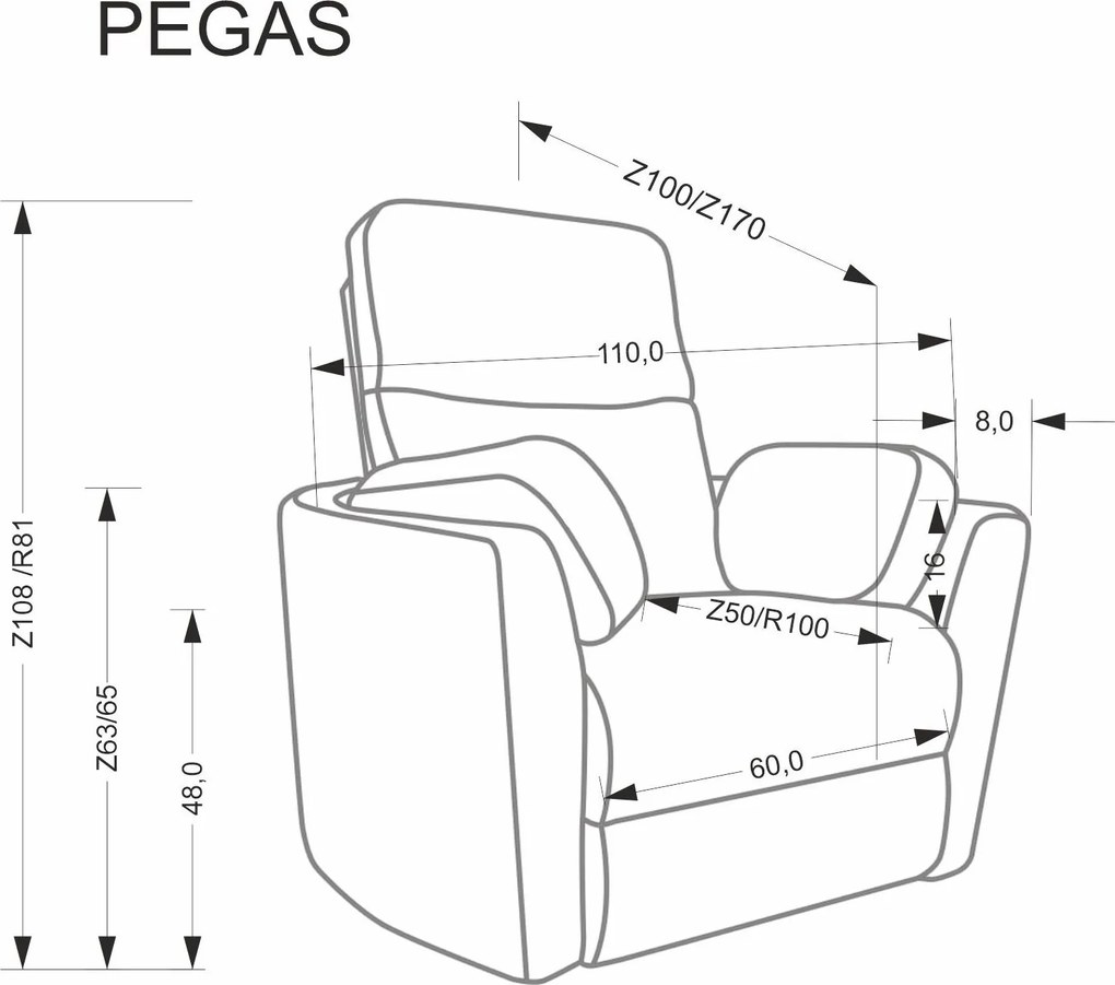 Rozkládací polohovací křeslo Pegas popelavě šedé