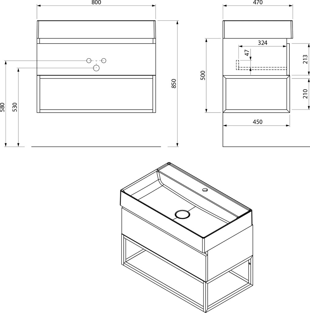Sapho SKARA umyvadlová skříňka 80 x 50 x 45cm černá mat/dub collingwood CG008-1919