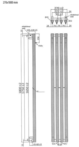 Sapho Pilon IZ121 Radiátor do otopné soustavy, 27x180cm, bílá mat