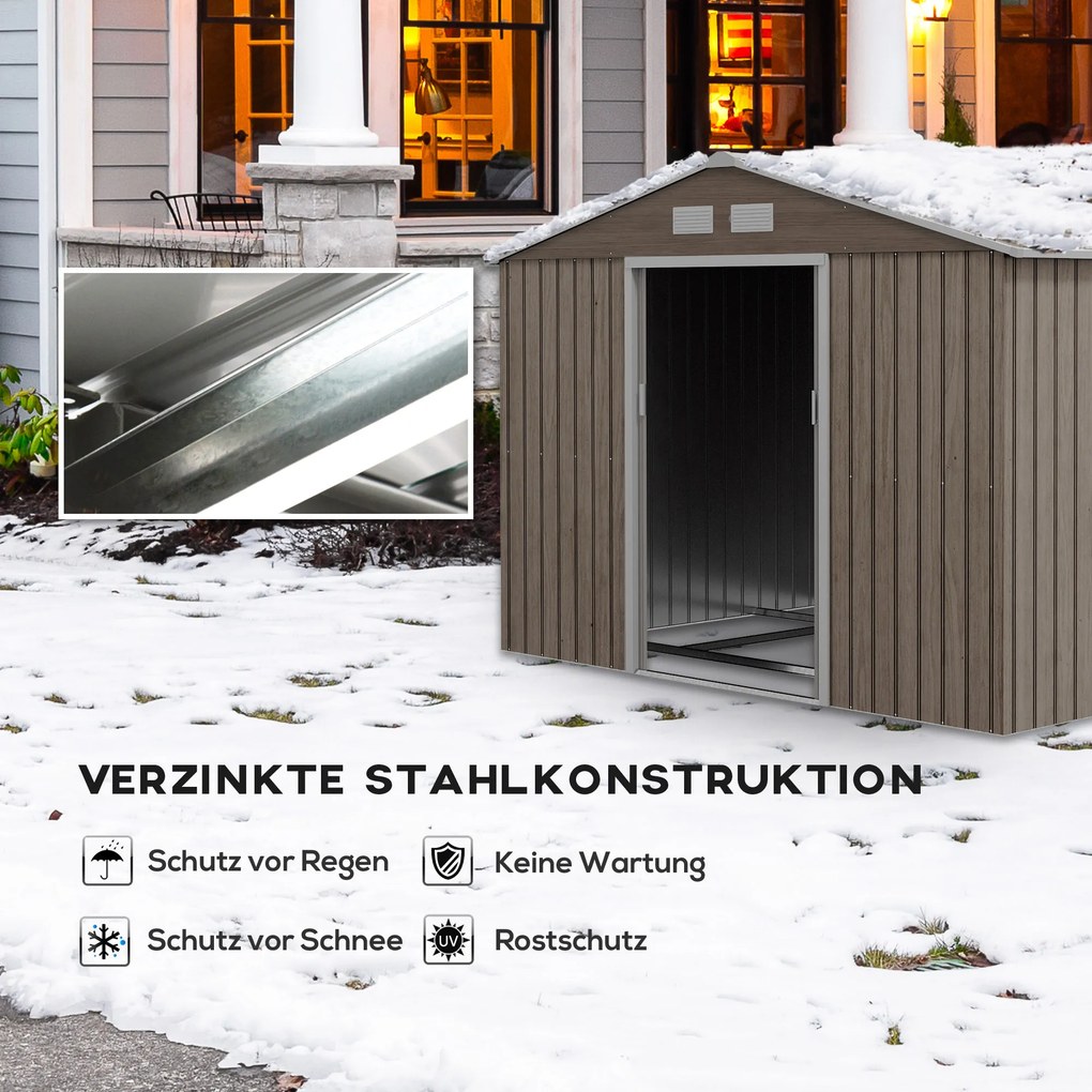 Outsunny kůlna na nářadí 4,9 m², zahradní kůlna s jednoplášťovou střechou, posuvné dveře, základy, 277 x 195 x 192 cm, pozinkovaná ocelová kůlna na n…