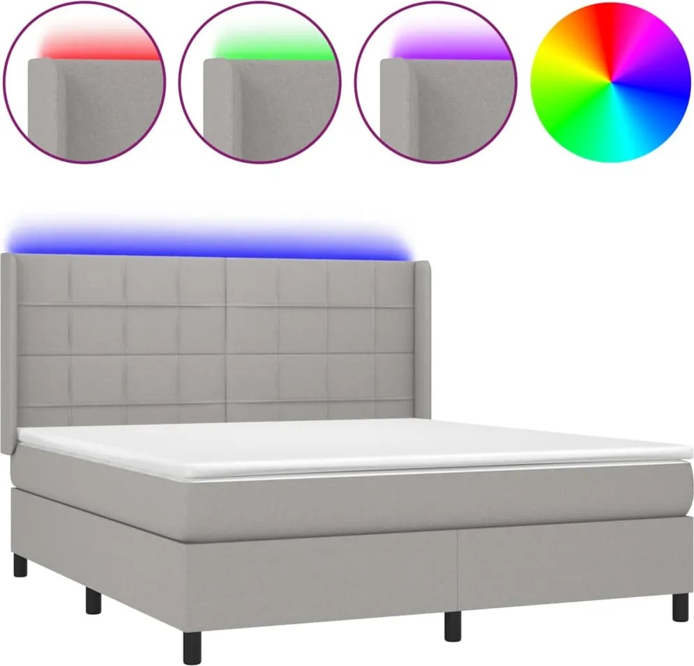 Box spring postel s matrací a LED světle šedá 180x200 cm textil 3138333