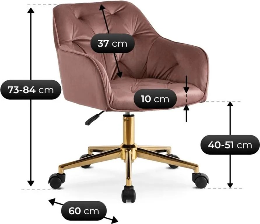 Kancelářské křeslo Skarto Velvet, růžová / zlatá